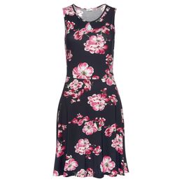 Damen Sommerkleid "mit Blumenprint, tropfenf&ouml;rmiger Ausschnitt, taillenbetonter Schnitt", blau, Gr. 46, BEACHTIME BY LASCANA, bedruckt, Jersey,