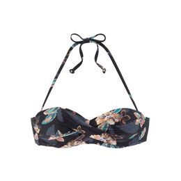 Venice Beach Damen B&uuml;gel-Bandeau-Bikini-Top "Lori", schwarz, Gr. 34, bedruckt, floral, Recycling-Polyamid, Bikini-Oberteile, tropischer