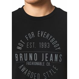 Bruno Banani Herren T-Shirt, schwarz, Gr. S, bedruckt, Single Jersey, Obermaterial: 95% Baumwolle, 5% Elasthan, Shirts, Kurzarm, schmal geschnitten,