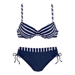 Lascana Damen B&uuml;gel-Bikini, blau, Gr. 42, gestreift, kontrastfarbene Details, Polyamid, Bikini-Sets, mit h&ouml;herer geschnittener Bikini-Hose