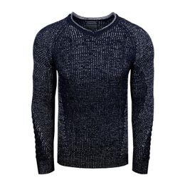 Rusty Neal Herren Strickpullover, blau, Gr. M, mehrfarbig, unifarben, 70% Polyacryl, 30% Baumwolle, Pullover, mit ausgefallenem Strickmuster