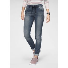 Kangaroos Damen Jogg Pants, blau, Gr. 32, Destroyed-Effekte, Denim/Jeans, Obermaterial: 59% Baumwolle, 40% Polyester, 1% Elasthan, Jeans, entspannte