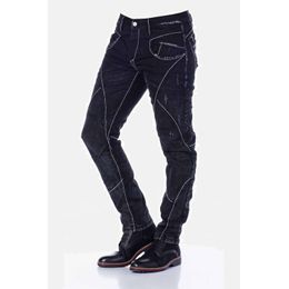 Cipo & Baxx CIPO & BAXX Herren 5-Pocket-Jeans "Jeans", schwarz, Basic, Gr. 29, unifarben, 98% Baumwolle, 2% Elasthan, Jeans, mit extravaganten Teilungsn&auml;hten,
