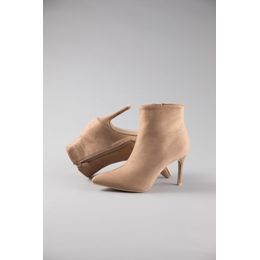 ANISTON SHOES Damen Stiefelette, Gr. 42, beige, Velourslederimitat, Schuhe, Ankleboots in spitzer Form, mit Rei&szlig;verschluss