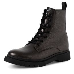 Tamaris Damen Schn&uuml;rboots, Gr. 36, silber, Leder, Lederimitat, Reptilienpr&auml;gung, Schuhe, Herbstboots, Schn&uuml;rstiefelette mit praktischer Anziehlasche