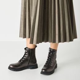 Tamaris Damen Schn&uuml;rboots, Gr. 37, silber, Leder, Lederimitat, Reptilienpr&auml;gung, Schuhe, Herbstboots, Schn&uuml;rstiefelette mit praktischer Anziehlasche