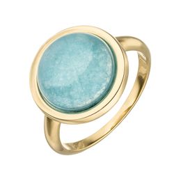Jobo Damen Fingerring, 50, Gelbgold 375, gelb, Gelbgold 375, Fingerringe, 375 Gold mit Chalcedon blau