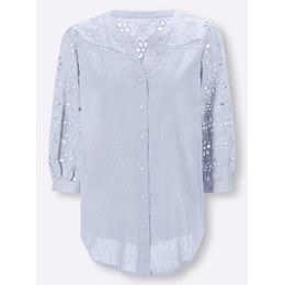 Heine Damen Spitzenbluse, blau, Gr. 36, unifarben, 100% Baumwolle, Blusen