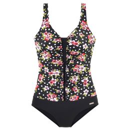 Lascana Damen Badeanzug, schwarz, Gr. 44, floral, gepunktet, Polyamid, Badeanz&uuml;ge, mit floralem Print und Shaping-Effekt
