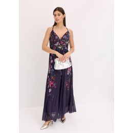 bonprix Maxikleid aus zartem T&uuml;ll mit Tr&auml;gern, blau, Gr.42, Modern und feminin: Abendkleid aus feinem T&uuml;ll mit Raffungen und &uuml;berkreuzten Spaghetti-Tr&auml;gern am R&uuml;cken