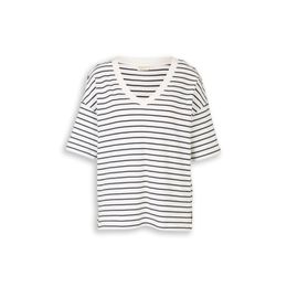 Tom Tailor Damen Oversize T-Shirt mit Streifenmuster, wei&szlig;, Gestreift, Gr. M