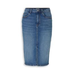 Tom Tailor Damen Midi-Jeansrock mit Schlitz, blau, Uni, Gr. 42