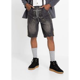 bonprix Regular Fit Trachten-Jeans, schwarz, Gr.58, Trendige Jeansbermuda im typischen Oktoberfest-Stil, aus 100% Baumwolle