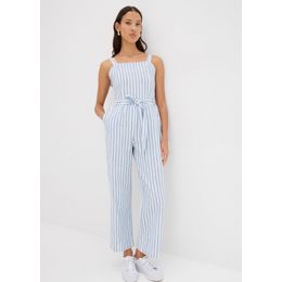 bonprix Jumpsuit aus Baumwoll-Leinen Mix, blau, Gr.40, S&uuml;&szlig;er &auml;rmelloser Jumpsuit mit Bindedetails, 85% Baumwolle