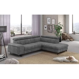 Ecksofa COTTA "Emma L-Form, B: 262 cm", grau (steel), B:262cm H:97cm T:215cm, Sofas, Ecksofa, mit Kopfteilverstellung, optional Bettfunktion & Bettkasten