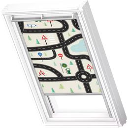 Verdunklungsrollo Velux "DKL 4655S", kids stra&szlig;en, alufarben, PK10, stufenlos positionierbar, Polyester, Rollos, Verdunklungsrollo, alufarbene F&uuml;hrungsschienen & Griffleiste