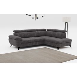 Ecksofa COTTA "Hudson L-Form, B: 256 cm", grau (graphite), B:256cm H:100cm T:207cm, Sofas, Ecksofa, mit Kopfteilverstellung, optional Bettfunktion & Bettkasten