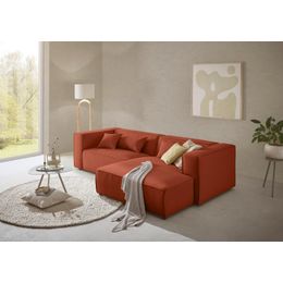 Ecksofa "PIARA mit Kedernaht, Cord, Leinenoptik o. Strukturstoff, Couch, L-Form", kupfer, B:267cm H:66cm T:167cm, 100% Polyester, LeGer Home by Lena Gercke, Sofas, Ecksofa, wahlweise Ottomane rechts/links, schwarze F&uuml;&szlig;e, bequemer Sitzkomfort