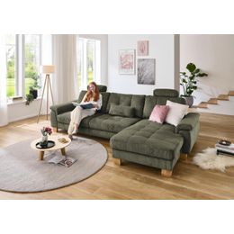 Ecksofa DIE PLANBAR "PP-LA19101 L-Form, Breite 316 cm", forest, B:316cm H:86cm T:177cm, 88% Polyester;12% Polyamid, Sofas, Ecksofa, wahlweise mit Bettfunktion und verstellbaren Kopfst&uuml;tzen, in Cord