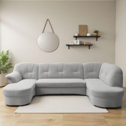 Wohnlandschaft DOMO collection "Flores auch in Leder-Bezug, B/T/H: 293/180/86 cm, U-Form", silber, B:293cm H:84cm T:182cm, 100% Polyester, Sofas, Wohnlandschaft, wahlw. mit Bettfunktion, wahlw. mit Federkern, Unser Dauertiefpreis, Topseller