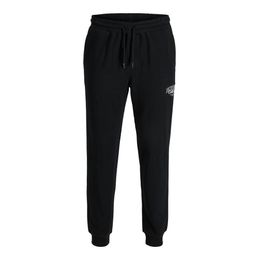 Jack & Jones PlusSize Sweathose "JPSTGORDON MAKOTO SWEAT PANTS PLS", Herren, Gr. 46 (6XL), N-Gr, schwarz, angeraute Sweatware, Obermaterial: 60% Baumwolle, 40% Polyester, JACK & JONES PLUSSIZE, bedruckt, regular fit kn&ouml;chellang, Hosen Sweathose