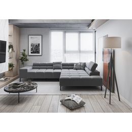 Ecksofa Home Affaire "Ancona New, wahlweise motorische Sitztiefenverstellung, auch in Cord", grau (steel), B:321cm T:216cm, 100% Polyester, Sofas, Ecksofa, feine Steppung, mit Kopfteilverstellung, 3 Zierkissen, L-Form