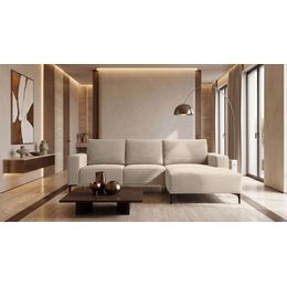 Ecksofa Home Affaire "Tournon L-Form, Breite 232 cm, Breitcord", creme, B:232cm H:85cm T:152cm, 90% Polyester, 10% Nylon, Sofas, Ecksofa, Designsofa im nordischen Stil, Wellenunterfederung, Metallf&uuml;&szlig;e