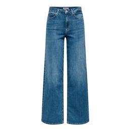 High-waist-Jeans Only "ONLMADISON BLUSH HW WIDE DNM CRO665", Damen, Gr. L, L&auml;nge 32, light medium blau denim, Denim/Jeans, Obermaterial: 82% Baumwolle, 16% Polyester, 2% Elasthan, unifarben, lang, Jeans High-Waist-Jeans