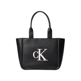 Tragetasche Calvin Klein Jeans "SANDI TOTE", Damen, Gr. B/H/T: 45cm x 27cm x 17,5cm, schwarz, wei&szlig;, Lederimitat, Taschen, Damen Henkeltasche, Schultertasche mit gro&szlig;em CK-Logo