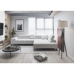 Ecksofa Home Affaire "Ancona New, wahlweise motorische Sitztiefenverstellung, auch in Cord", silber, B:321cm T:216cm, 100% Polyester, Sofas, Ecksofa, feine Steppung, mit Kopfteilverstellung, 3 Zierkissen, L-Form