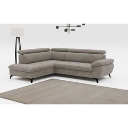 Ecksofa COTTA "Hudson L-Form, B: 256 cm", grau (elephant), B:256cm H:100cm T:207cm, Sofas, Ecksofa, mit Kopfteilverstellung, optional Bettfunktion & Bettkasten