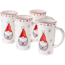 M&auml;ser Becher M&Auml;SER "AURELA, Kaffeebecher-Set, Steingut", wei&szlig;, rot, B:9cm H:16cm &Oslash;:9cm, Steingut, Trinkgef&auml;&szlig;e, Becher