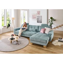 Ecksofa DIE PLANBAR "PP-LA19101 L-Form, Breite 316 cm", aqua, B:316cm H:86cm T:177cm, 88% Polyester;12% Polyamid, Sofas, Ecksofa, wahlweise mit Bettfunktion und verstellbaren Kopfst&uuml;tzen, in Cord