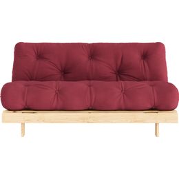 Daybett Karup Design "Roots Sofa Bed, Schlafsofa, Daybett, Bettfunktion, FSC-Massivholz", rot (bordeaux), B:160cm H:85cm, Bezug: 80% Baumwolle, 20% Polyester, Daybetten, Inkl. Futonmatratze, aus FSC-Kiefer, in mehreren Farben erh&auml;ltlich