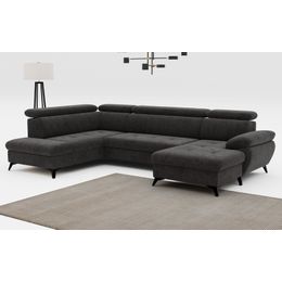 Wohnlandschaft COTTA "Hudson U-Form, B: 324 cm", braun (mud), B:324cm H:100cm T:207cm, Sofas, Wohnlandschaft, mit Kopfteilverstellung, optional Bettfunktion & Bettkasten