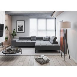 Ecksofa Home Affaire "Ancona New, wahlweise motorische Sitztiefenverstellung, auch in Cord", grau (steel), B:321cm T:216cm, 100% Polyester, Sofas, Ecksofa, feine Steppung, mit Kopfteilverstellung, 3 Zierkissen, L-Form