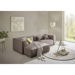 Ecksofa "PIARA mit Kedernaht, Cord, Leinenoptik o. Strukturstoff, Couch, L-Form", braun (hellbraun), B:267cm H:66cm T:167cm, 100% Polyester, LeGer Home by Lena Gercke, Sofas, Ecksofa, wahlweise Ottomane rechts/links, schwarze F&uuml;&szlig;e, bequemer Sitzkomfort