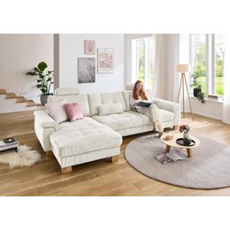 Ecksofa DIE PLANBAR "PP-LA19101 L-Form, Breite 316 cm", natur, B:316cm H:86cm T:177cm, 88% Polyester;12% Polyamid, Sofas, Ecksofa, wahlweise mit Bettfunktion und verstellbaren Kopfst&uuml;tzen, in Cord