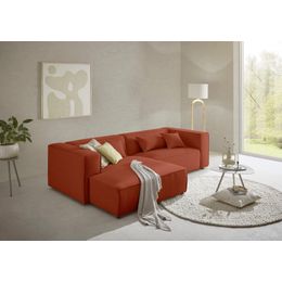 Ecksofa "PIARA mit Kedernaht, Cord, Leinenoptik o. Strukturstoff, Couch, L-Form", kupfer, B:267cm H:66cm T:167cm, 100% Polyester, LeGer Home by Lena Gercke, Sofas, Ecksofa, wahlweise Ottomane rechts/links, schwarze F&uuml;&szlig;e, bequemer Sitzkomfort