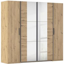 Schwebet&uuml;renschrank Rauch "Kleiderschrank Dreht&uuml;renschrank Schrank Garderobe KRONACH TOPSELLER", eiche artisan, griffleisten grau, mit 2 spiegel, B:225cm H:210cm T:59cm, Holzwerkstoff, Schr&auml;nke, Schwebet&uuml;renschrank, Kombischrank optional mit 1 oder 2 Spiegel viele B&ouml;den MADE IN GERMANY