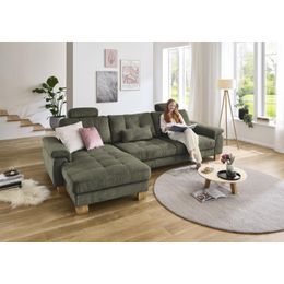 Ecksofa DIE PLANBAR "PP-LA19101 L-Form, Breite 316 cm", forest, B:316cm H:86cm T:177cm, 88% Polyester;12% Polyamid, Sofas, Ecksofa, wahlweise mit Bettfunktion und verstellbaren Kopfst&uuml;tzen, in Cord