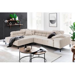 Ecksofa Home Affaire "Ancona New, wahlweise motorische Sitztiefenverstellung, auch in Cord", wei&szlig;, B:321cm T:216cm, : 88% Polyester, 12% Polyacryl, Sofas, Ecksofa, feine Steppung, mit Kopfteilverstellung, 3 Zierkissen, L-Form