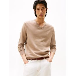 Tommy Hilfiger "ESSENTIAL COTTON V NECK mit V-Ausschnitt und Stickerei" unifarben, casual, regular fit, Baumwolle, V-Ausschnitt