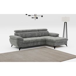 Ecksofa COTTA "Hudson L-Form, B: 261 cm", grau (steel), B:261cm H:100cm T:166cm, Sofas, Ecksofa, mit Kopfteilverstellung, optional Bettfunktion & Bettkasten