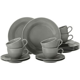 Kaffeeservice Seltmann Weiden "Geschirr-Set, Service Beat", grau (perlgrau), 18 Stk., Porzellan, Geschirr-Sets, Kaffeeservice, Teller, Tassen, Untertassen, Rillendekor, 18 Teile, f&uuml;r 6 Personen