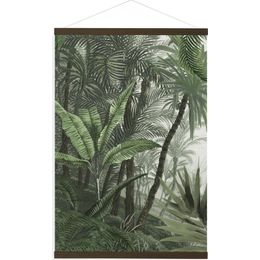 Leinwandbild Art for the home "Jungle Landschaft Grun", bunt (farbe bild(er): mehrfarbig), B:70cm H:100cm T:2,3cm &Oslash;:2,3cm, Leinwand, Bilder, Leinwandbild, Luxus Kakemono Leinen Wandposter 100x70cm