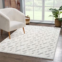 Hochflor-Teppich Carpet City "FOCUS737", beige (creme), B:80cm H:20mm L:150cm, Obermaterial: 100% Polypropylen, Teppiche, Boho-Teppich, Hochtief-Muster/ 3D-Effekt, f&uuml;r Wohnzimmer, Schlafzimmer