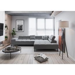 Ecksofa Home Affaire "Ancona New, wahlweise motorische Sitztiefenverstellung, auch in Cord", schwarz (anthrazit), B:321cm T:216cm, 100% Polyester, Sofas, Ecksofa, feine Steppung, mit Kopfteilverstellung, 3 Zierkissen, L-Form