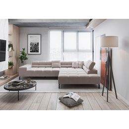 Ecksofa Home Affaire "Ancona New, wahlweise motorische Sitztiefenverstellung, auch in Cord", silber, B:321cm T:216cm, 100% Polyester, Sofas, Ecksofa, feine Steppung, mit Kopfteilverstellung, 3 Zierkissen, L-Form