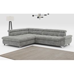 Ecksofa COTTA "Gemini L-Form, B: 312 cm", grau (steel), B:312cm T:234cm, Sofas, Ecksofa, mit Kopfteilverstellung, optional Bettfunktion